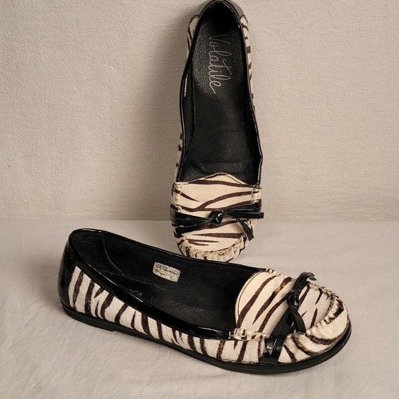 Volatile | Shoes | Volatile Zebra Print Black And White Leather Bow On ...